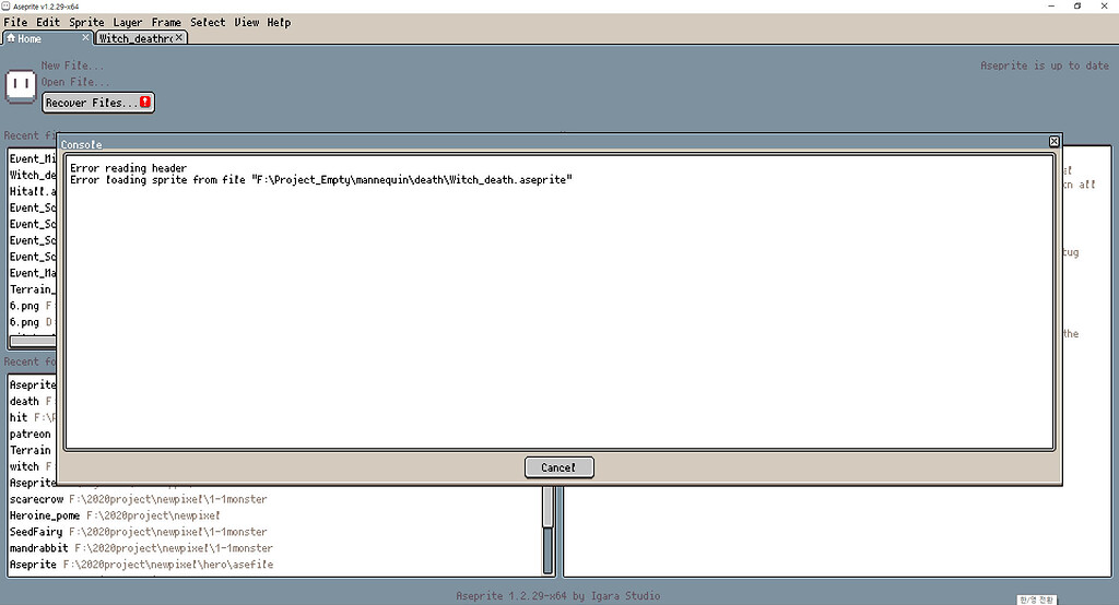 How can i fix "error reading header" issue? - Bug Reports - Aseprite Community