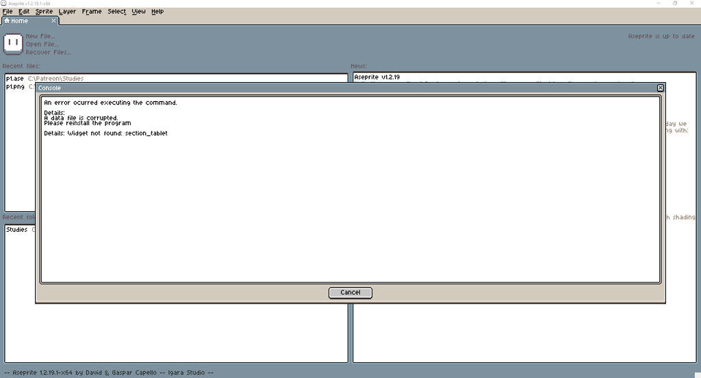 Error Acessing Preferences Bug Reports Aseprite Community 