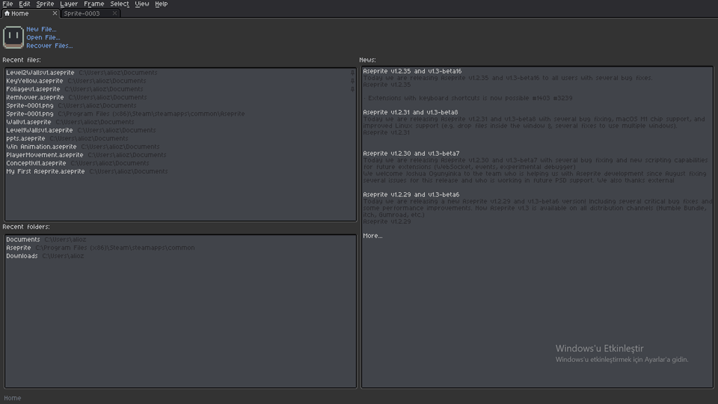 Too hard to read news or file locations in dark theme - Features - Aseprite Community